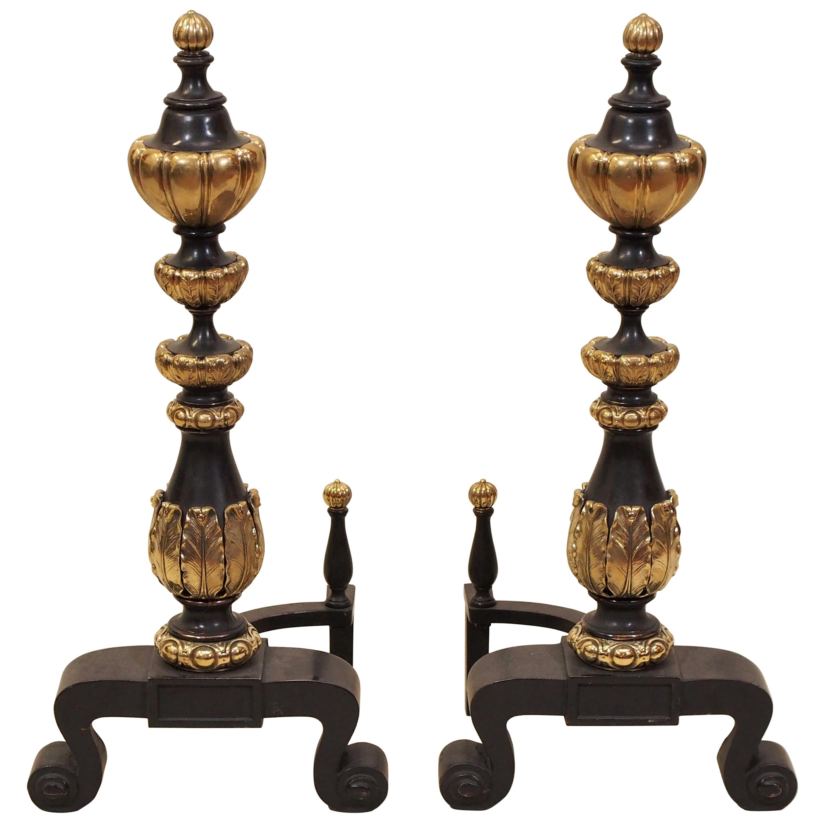 Pair of Bronze and Cast Iron Figural Andirons For Sale at 1stDibs