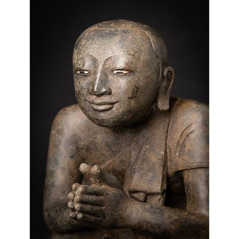 Pair of Antique Bronze Burmese Monk Statues from Burma For Sale at 1stDibs