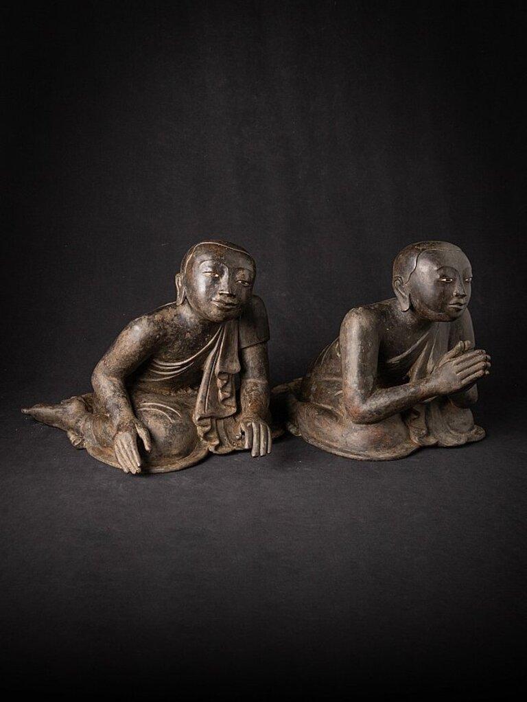 Pair of Antique Bronze Monk Statues from Burma For Sale at 1stDibs