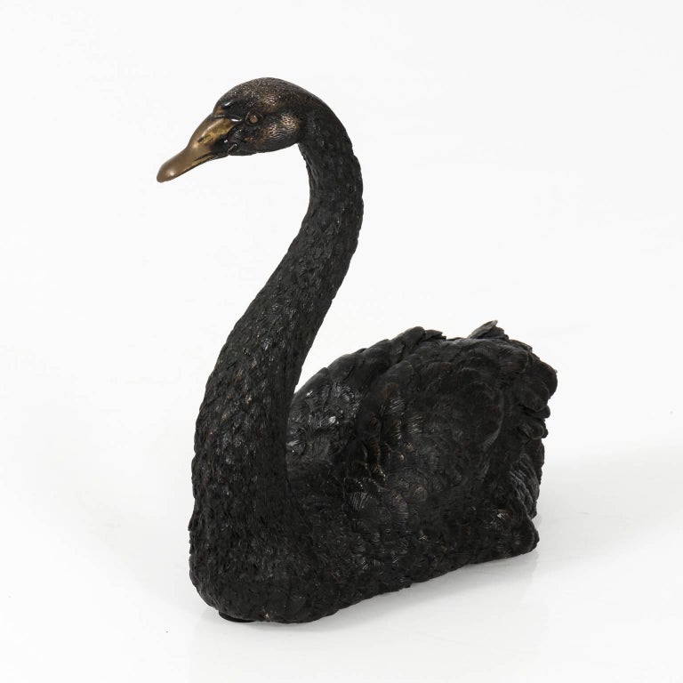 Pair of Antique Bronze Swan Sculptures at 1stDibs