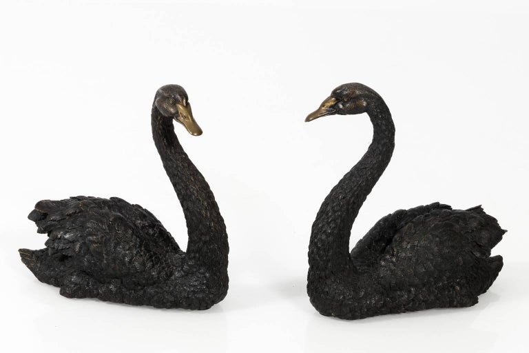 Pair of Antique Bronze Swan Sculptures at 1stDibs