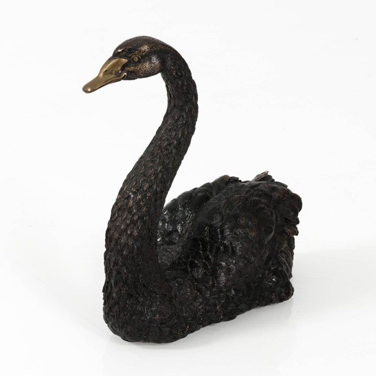 Pair of Antique Bronze Swan Sculptures at 1stDibs