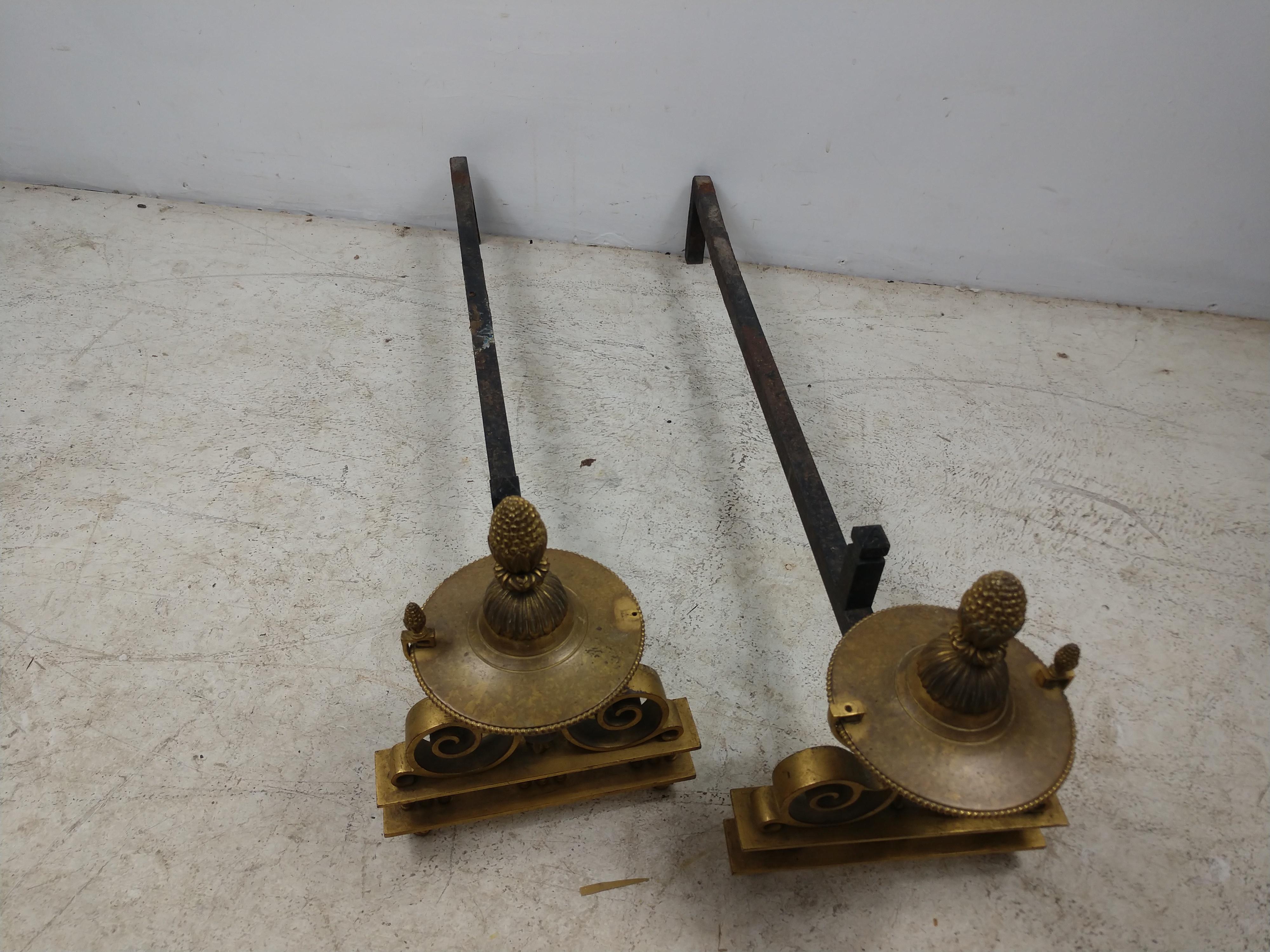 Pair of Antique Bronze Urn Form Fireplace Andirons For Sale at 1stDibs