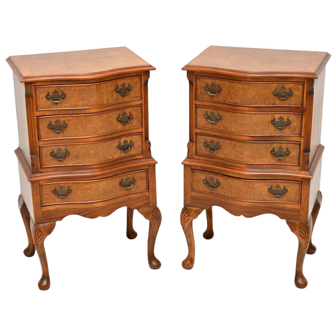Pair of Antique Burr Walnut Bedside Chests at 1stDibs