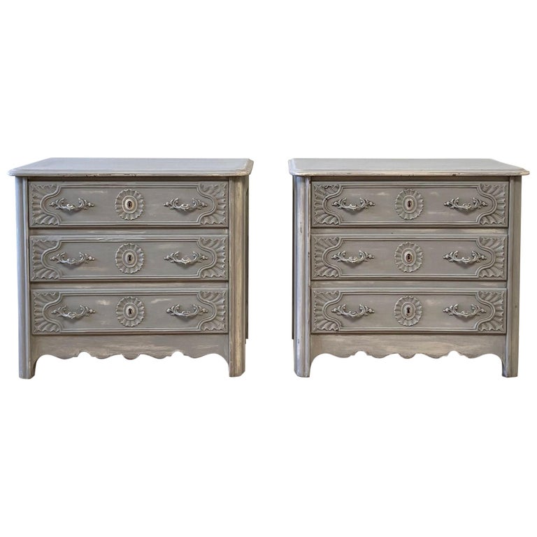 Pair of Antique Carved and Painted French 3 Drawer Chests or Night ...