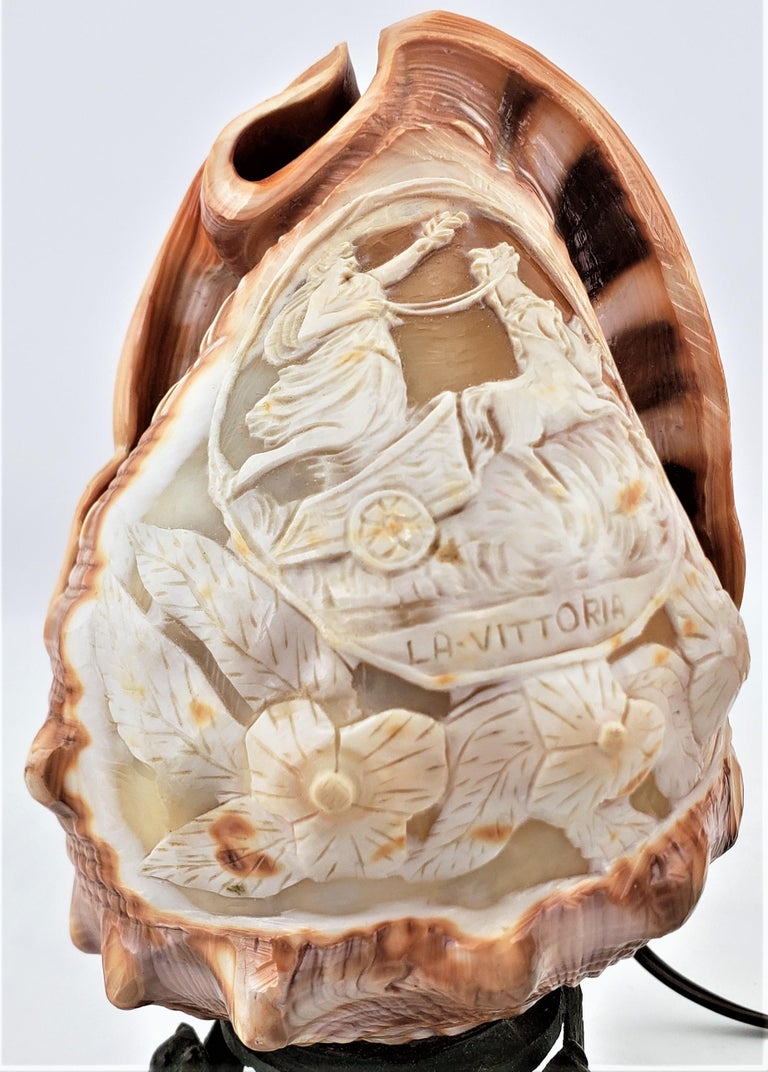 Pair of Antique Carved Conch Shell Accent Table Lamps with Mythological ...