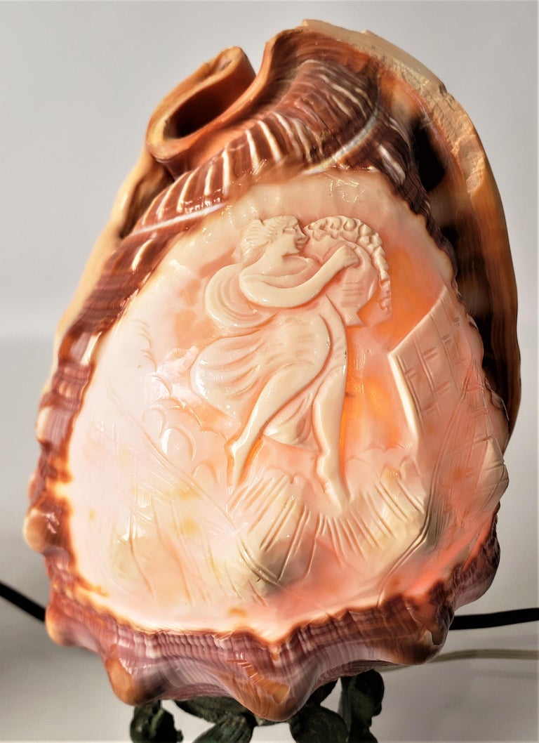 Pair of Antique Carved Conch Shell Accent Table Lamps with Mythological ...