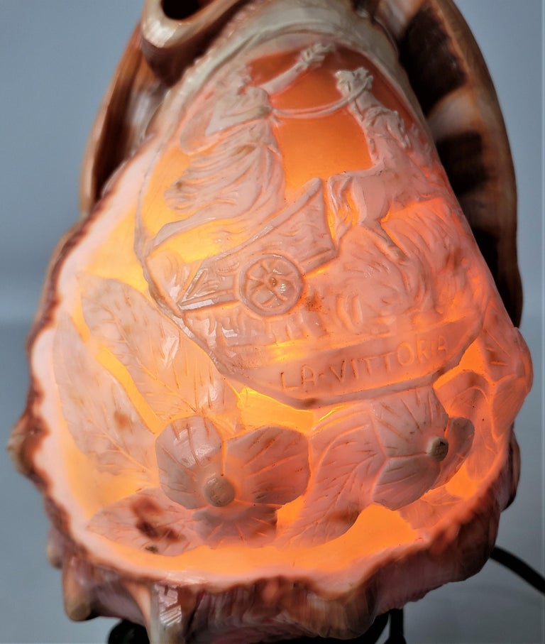 Pair of Antique Carved Conch Shell Accent Table Lamps with Mythological ...