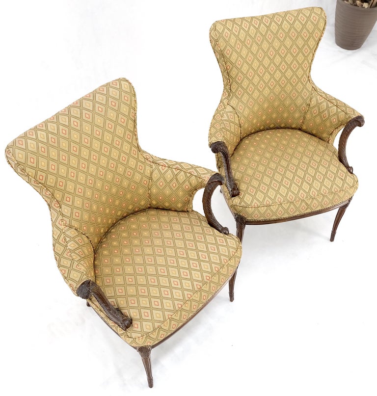 Pair of Antique Carved Mahogany Upholstered Fireside Arm Chairs For ...