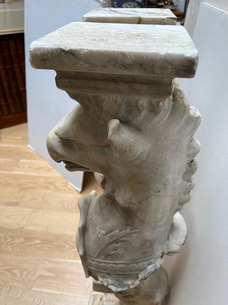 Pair of Antique Carved Marble Gargoyle Pedestals For Sale at 1stDibs