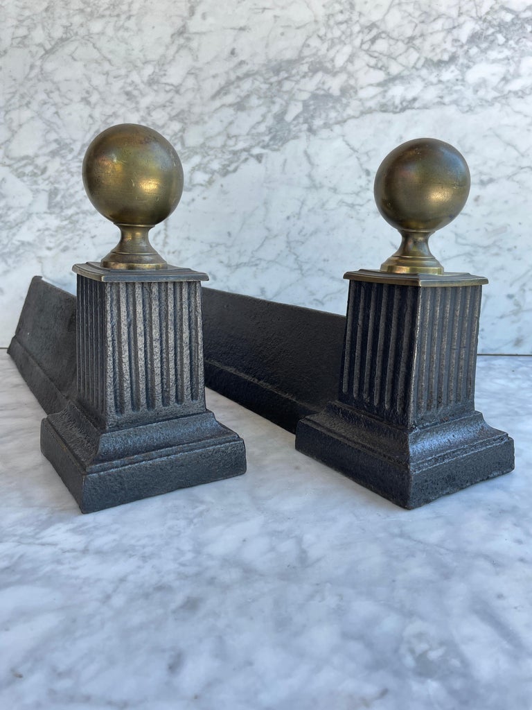 Pair of Antique Cast Iron and Bras Andirons, Firedogs For Sale at 1stDibs