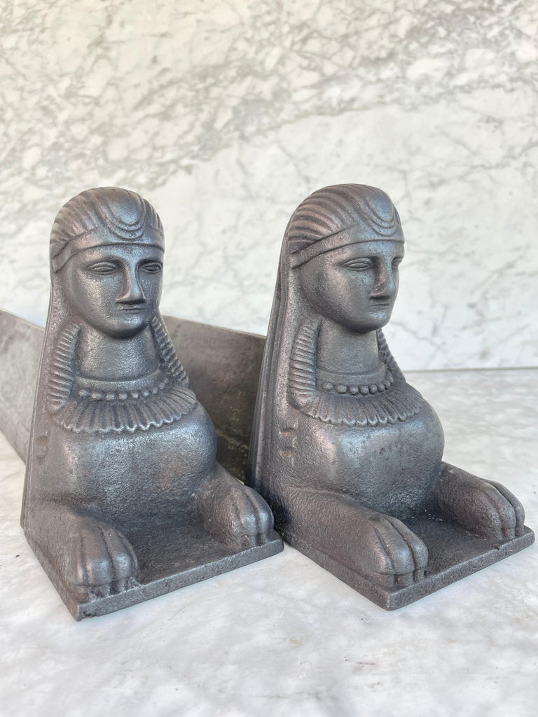 Pair of Antique Cast Iron Andirons / Firedogs with Sphinx For Sale at ...