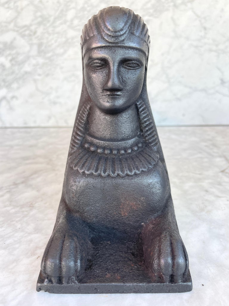 Pair of Antique Cast Iron Andirons / Firedogs with Sphinx For Sale at ...