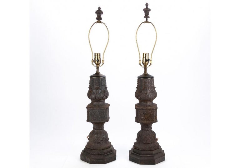 Pair of Antique Cast Iron Elements as Table Lamps For Sale at 1stDibs