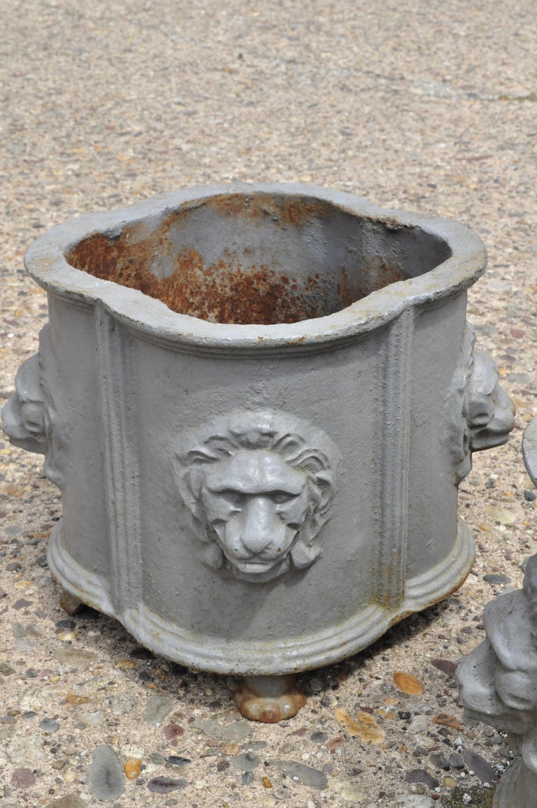 Pair of Antique Cast Iron French Empire Style Planter Pots with Lion ...