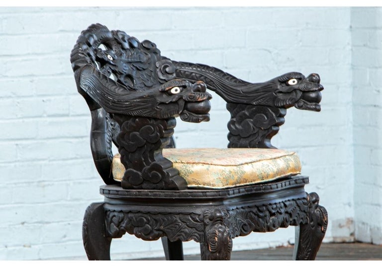 Pair of Antique Chinese Carved Dragon Throne Chairs at 1stDibs