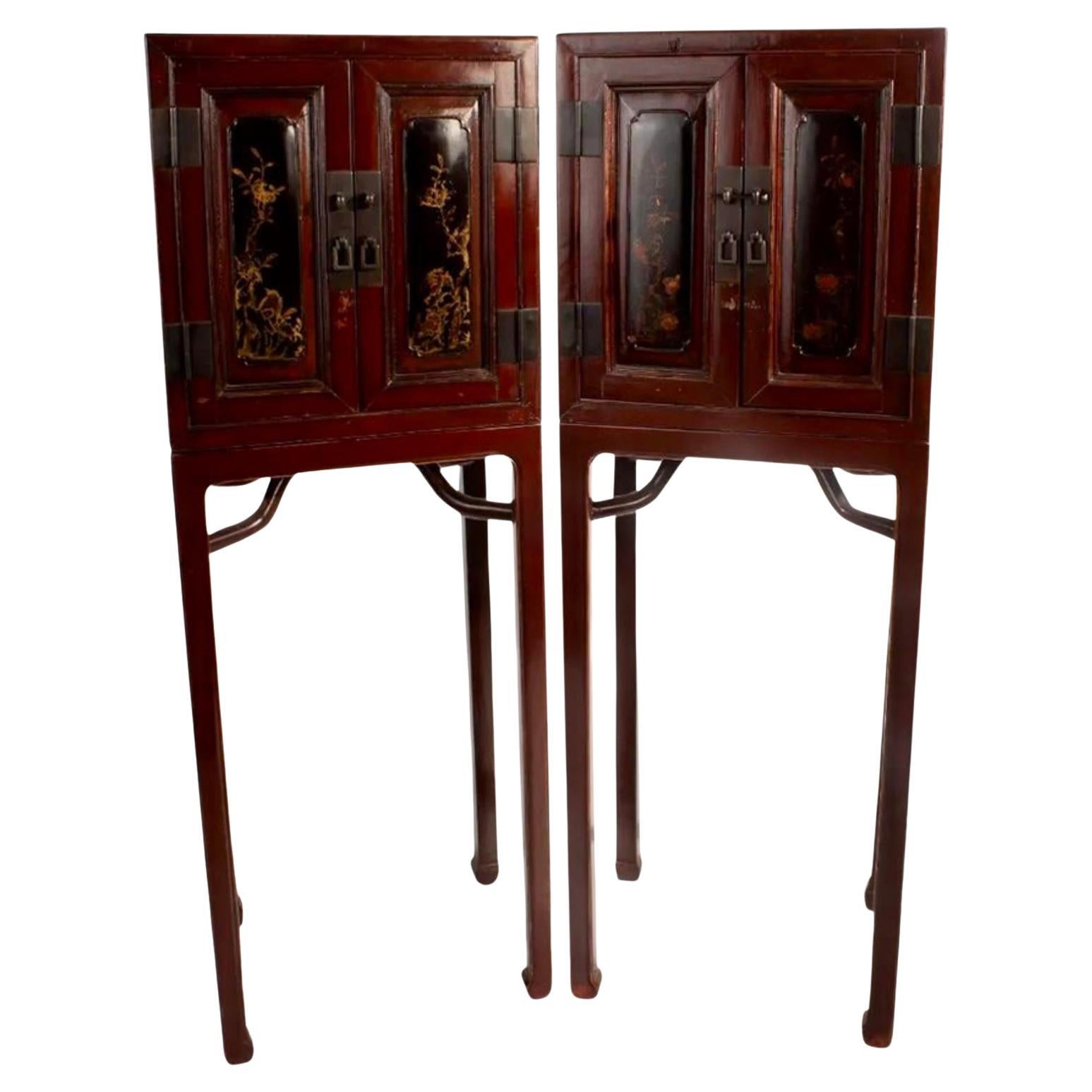 Pair of Antique Chinese Chinoiserie Cabinets on Ming Style Stands For ...