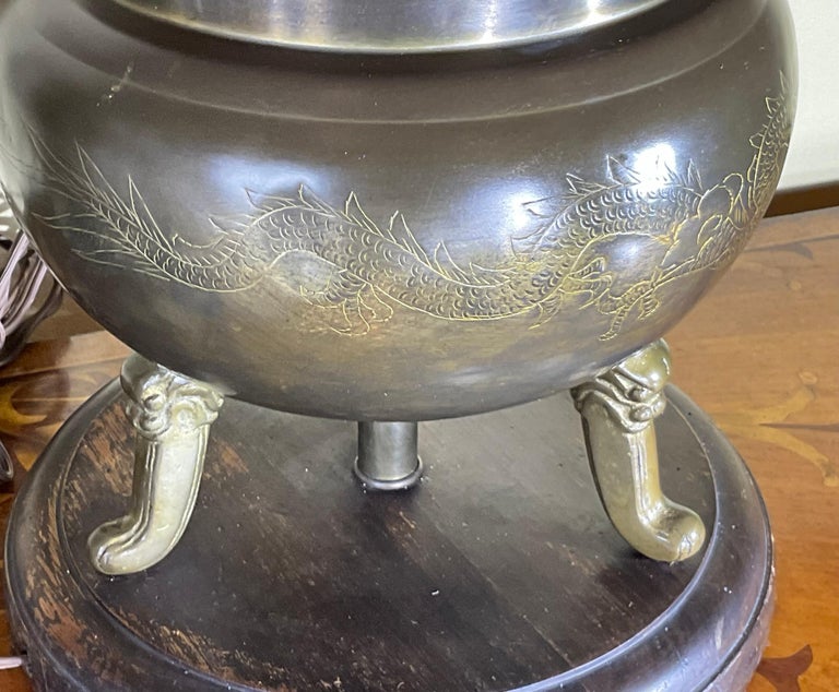 Pair Of Antique Chinese Incence Burner Table Lamp For Sale at 1stDibs