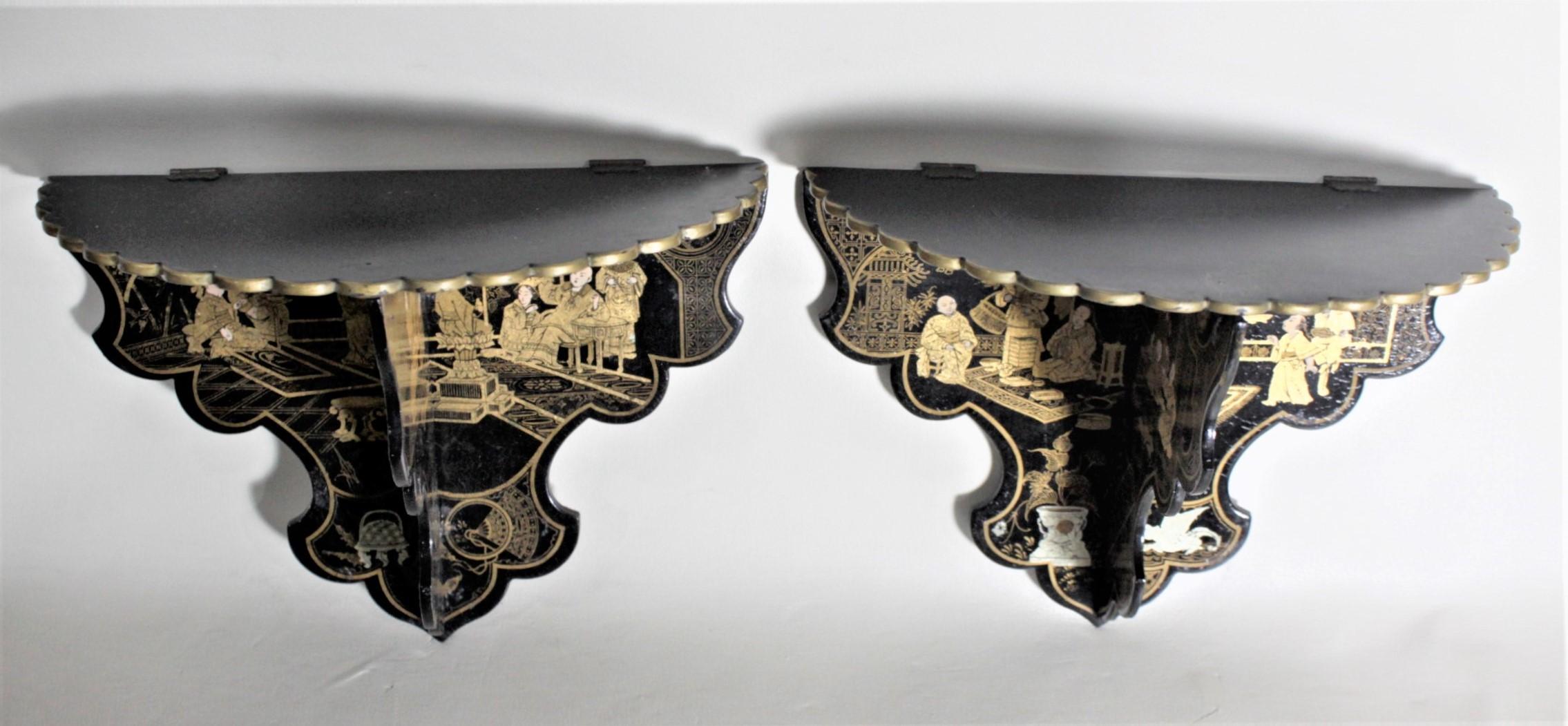 Pair of Antique Chinese Inspired Wall Shelves or Brackets with Detailed ...