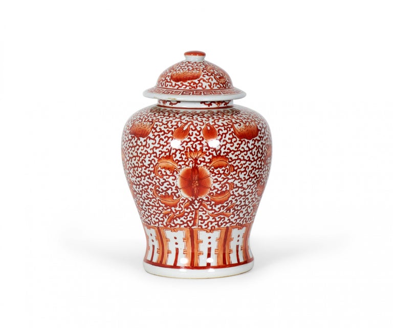 Pair of Antique Chinese Orange and White Design Porcelain Ginger Jars ...