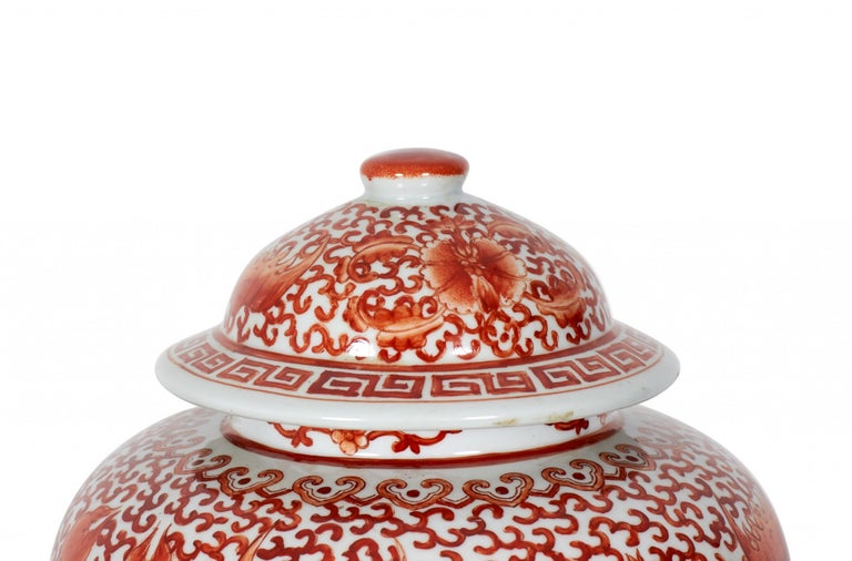 Pair of Antique Chinese Orange and White Design Porcelain Ginger Jars ...