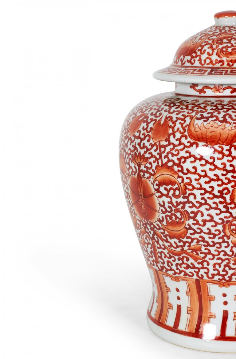 Pair of Antique Chinese Orange and White Design Porcelain Ginger Jars ...