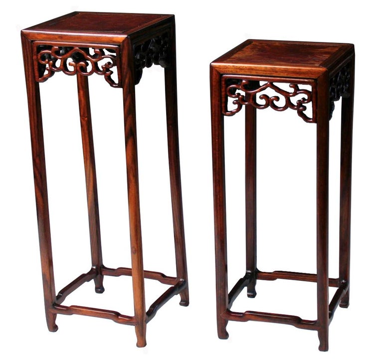 Pair of Antique Chinese Rosewood and Burl Wood Curio Display Stands For ...