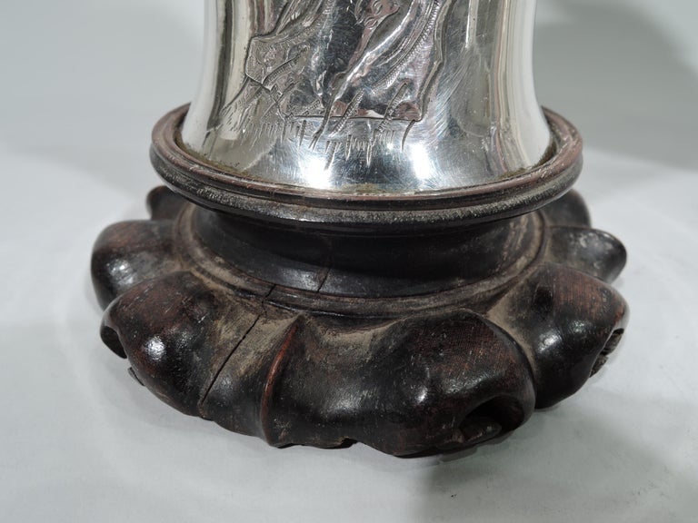 Pair of Antique Chinese Silver Vases with Blossoming Branches and Birds ...