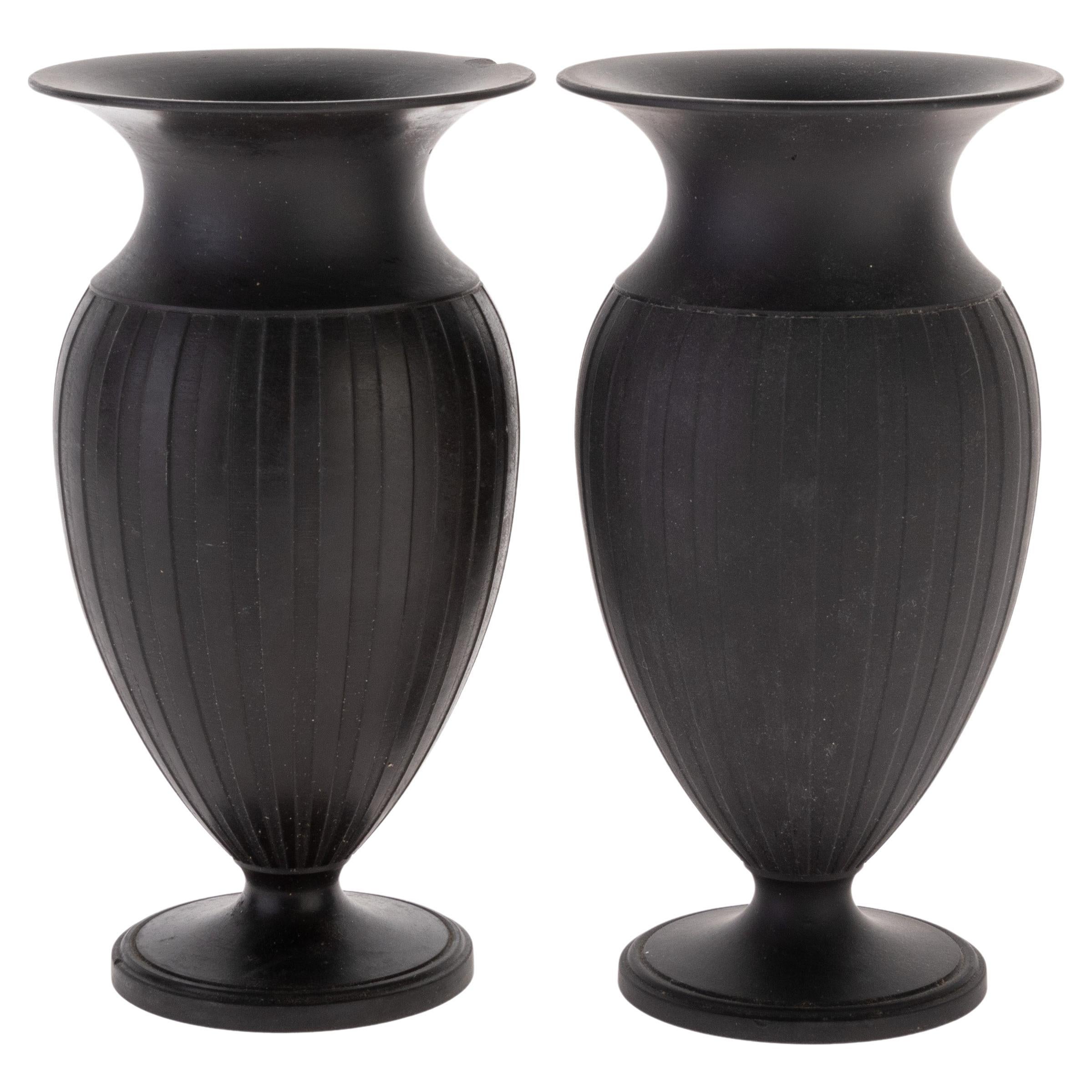 Pair of Antique Classical Wedgwood Black Basalt Baluster Vases 19th ...