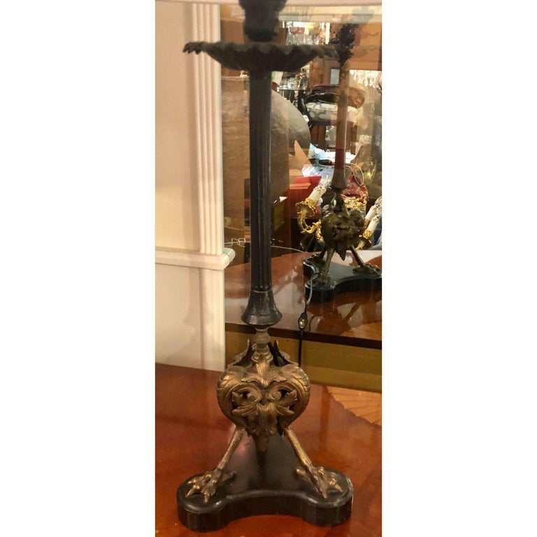 Pair of Antique Claw Foot Regency Empire Ebonized Bronze Candlestick ...