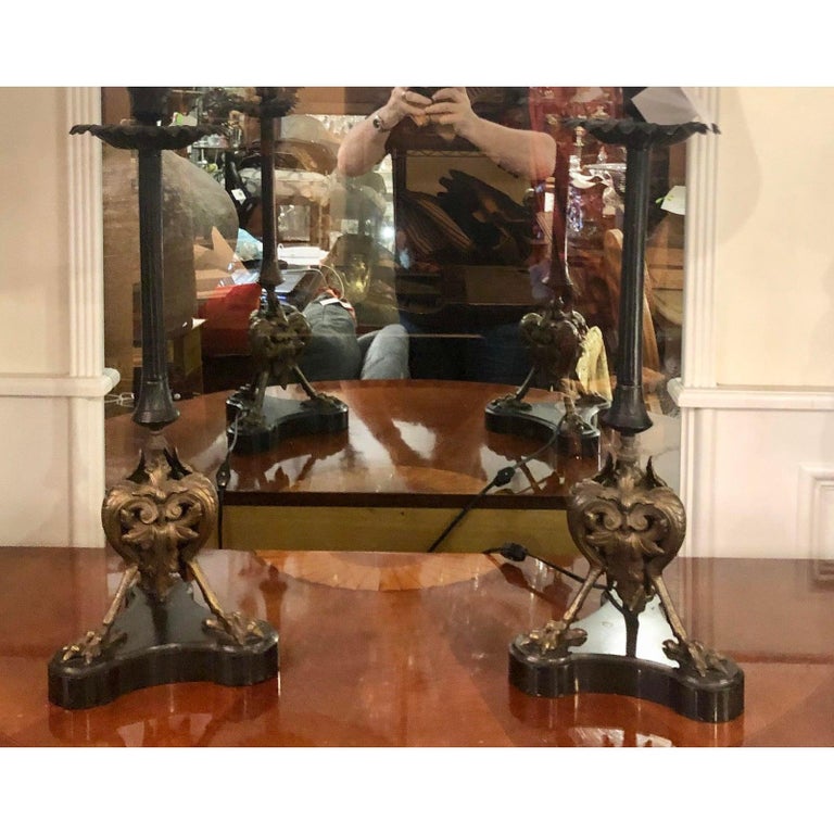 Pair of Antique Claw Foot Regency Empire Ebonized Bronze Candlestick ...