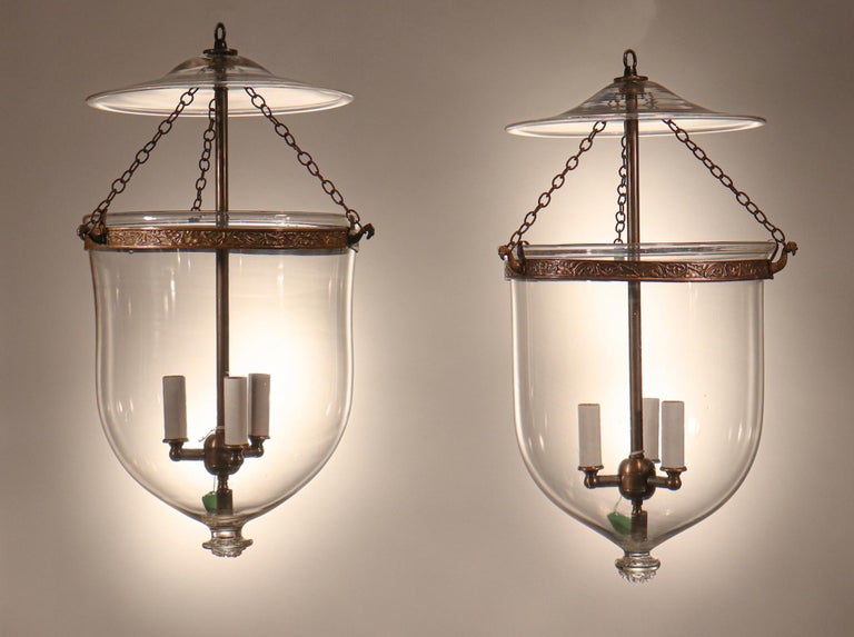 Pair of Antique Clear Glass Bell Jar Lanterns at 1stDibs