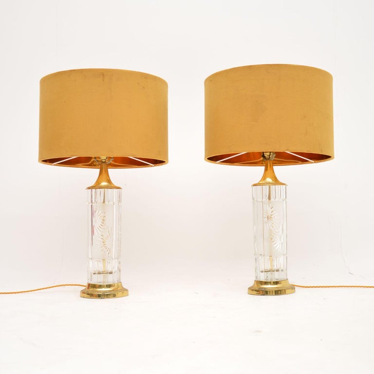 Pair of Antique Crystal and Brass Table Lamps at 1stDibs