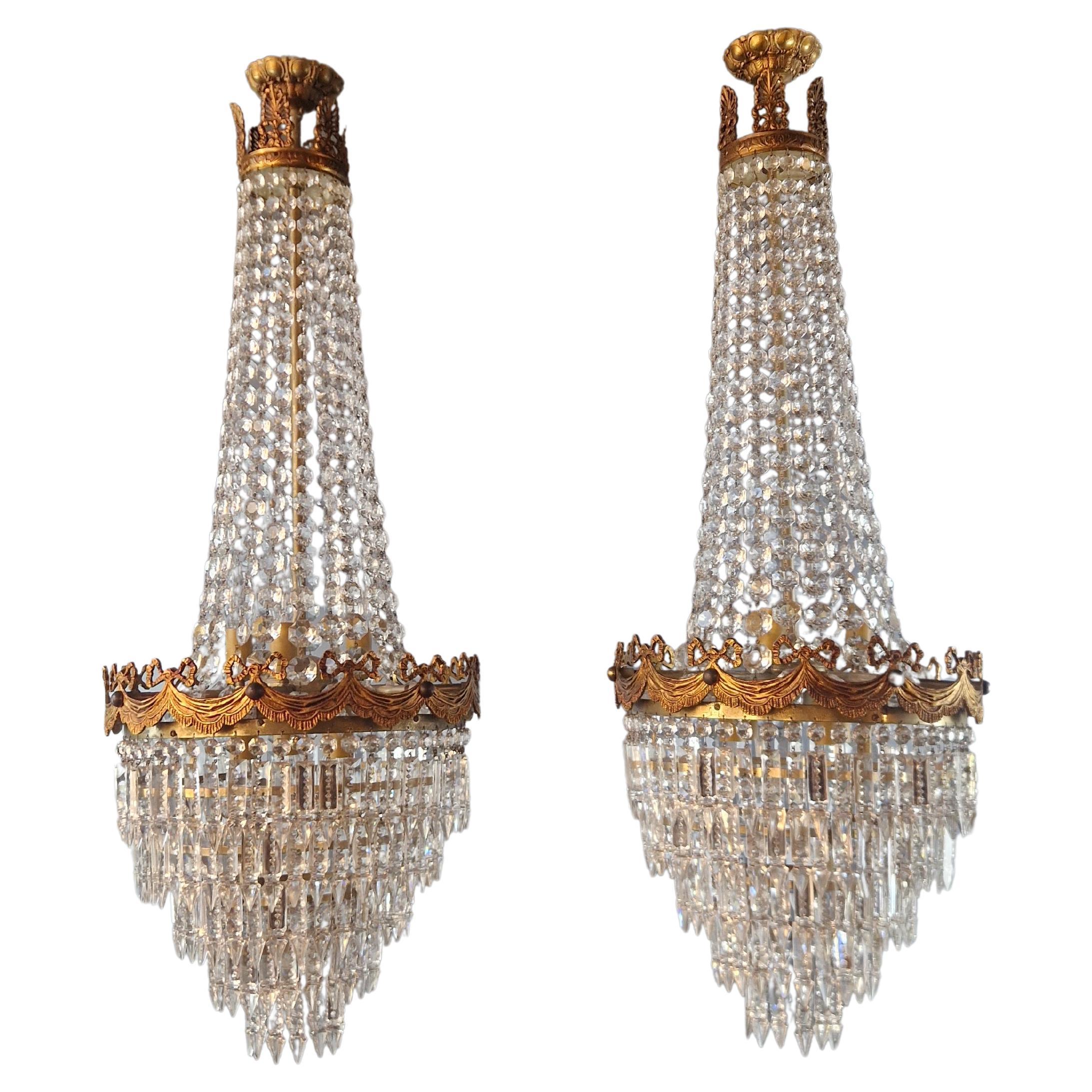 Pair of Antique Crystal Chandelier Ceiling Lamp Lustre Art Nouveau ...