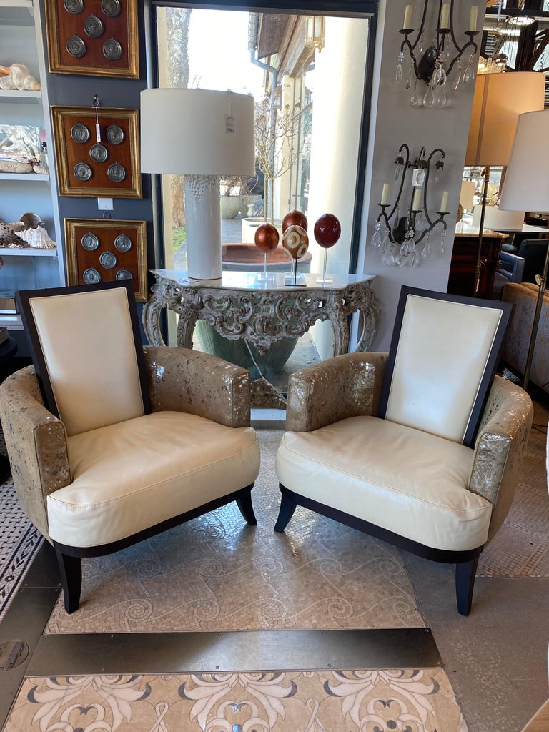 Pair of Antique Deco Two Tone Chairs For Sale at 1stDibs