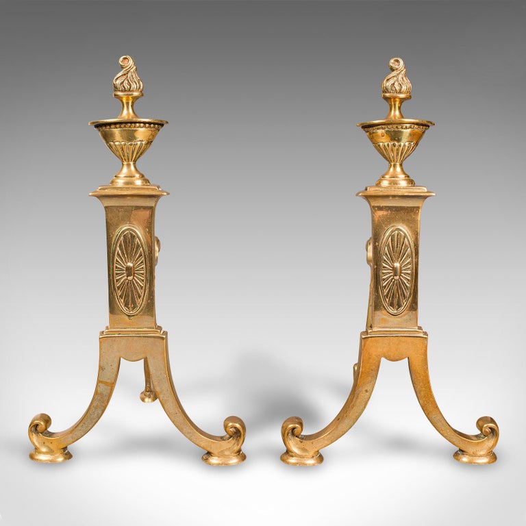 Pair of Antique Decorative Fireside Tool Rests, English Brass Andiron ...
