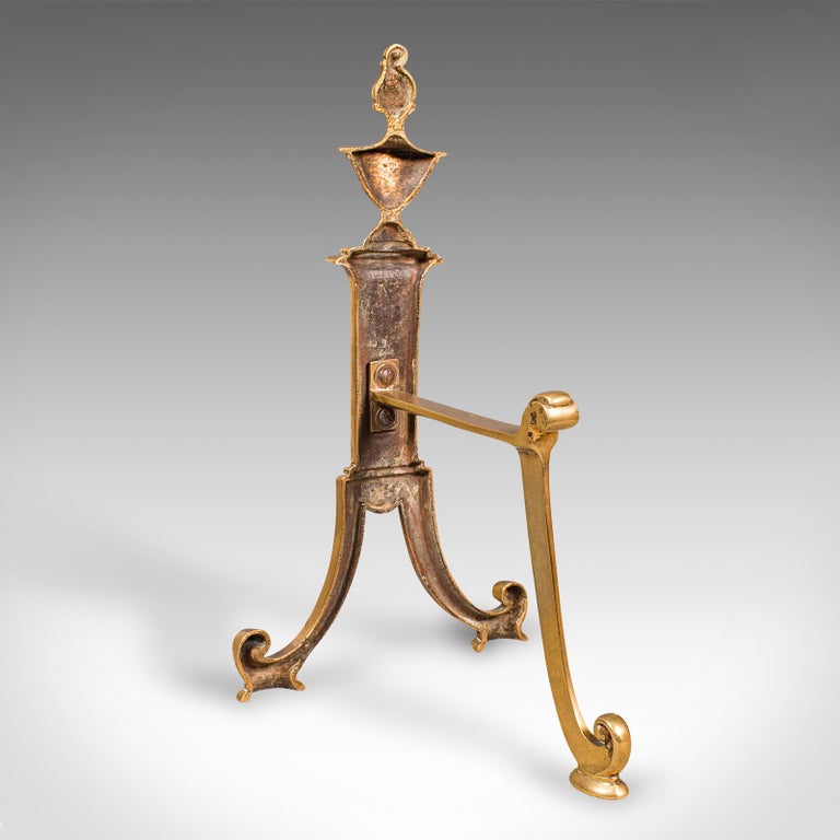 Pair of Antique Decorative Fireside Tool Rests, English Brass Andiron ...