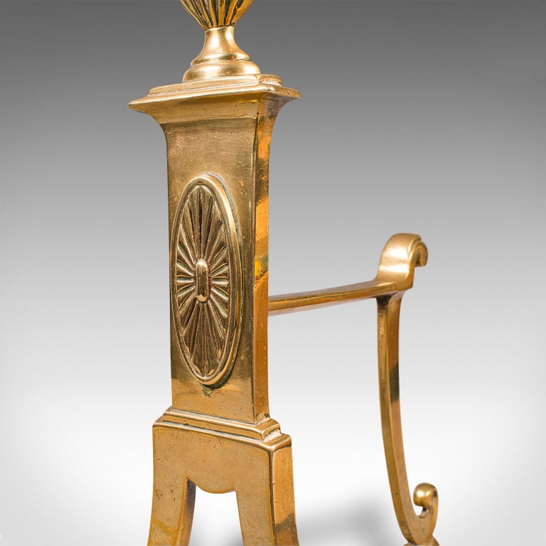 Pair of Antique Decorative Fireside Tool Rests, English Brass Andiron ...