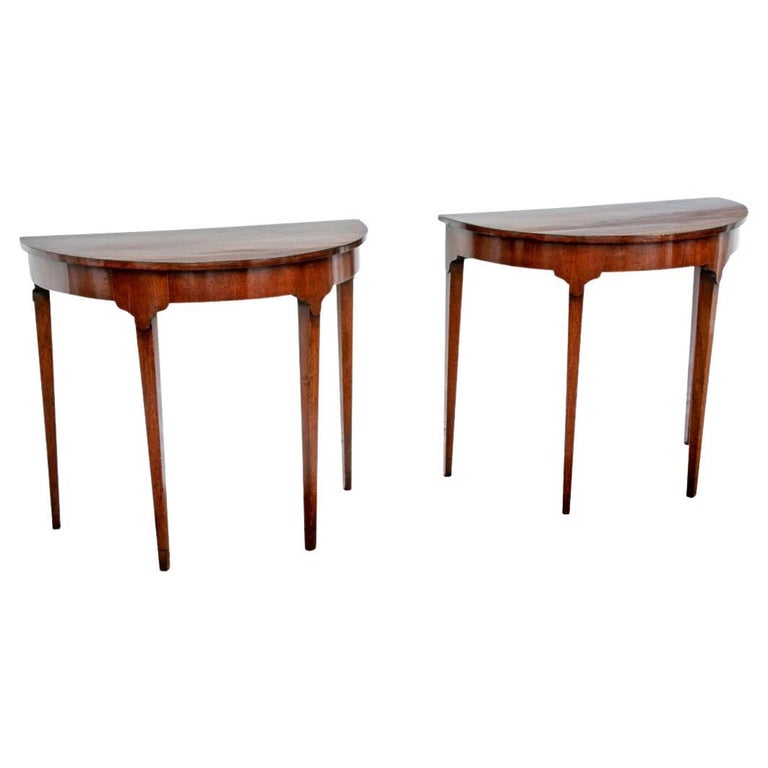 Pair Of Antique Demilune Mahogany Console Tables For Sale at 1stDibs