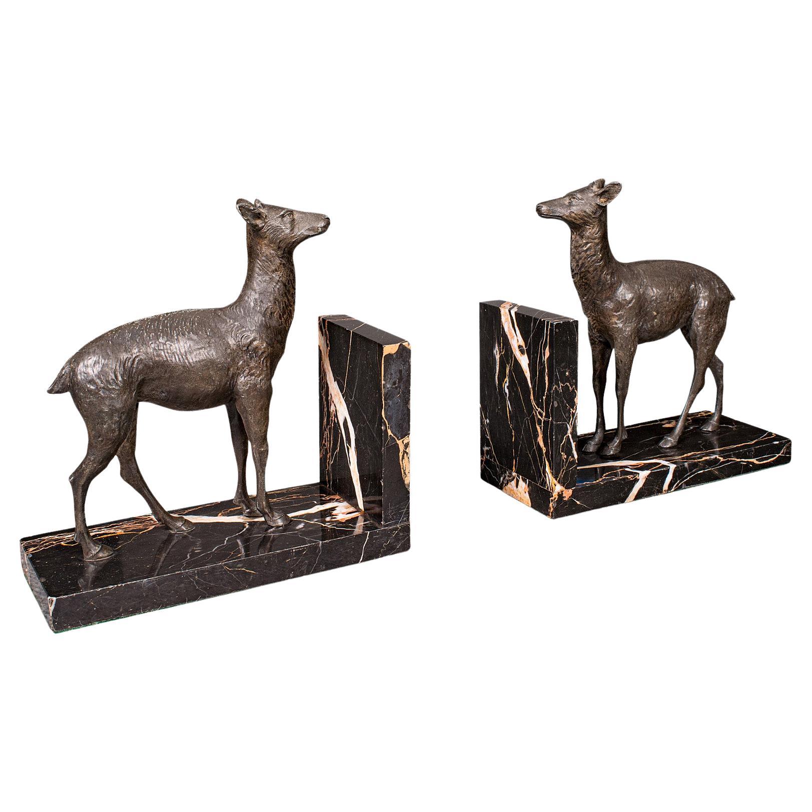 Pair Of Antique Doe Bookends, English, Spelter Bronze Deer, Book Rest ...