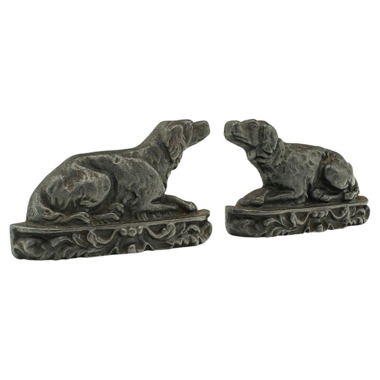 Pair Of Antique Dog Door Stops, English, Iron, Decorative Bookends ...