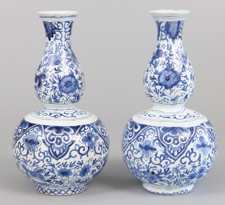 Pair of Antique Dutch Delft Faience Double Gourd Vases, circa 1800 For ...