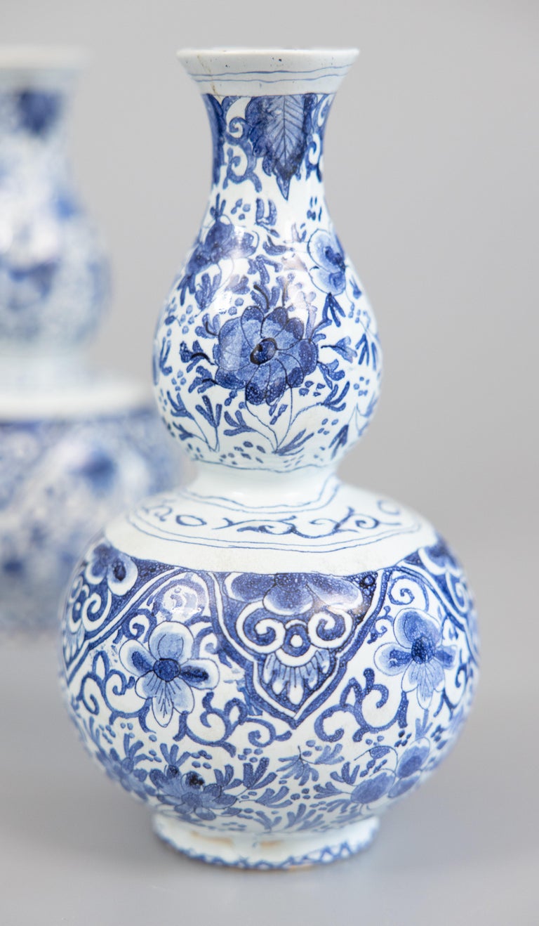 Pair of Antique Dutch Delft Faience Double Gourd Vases, circa 1800 For ...