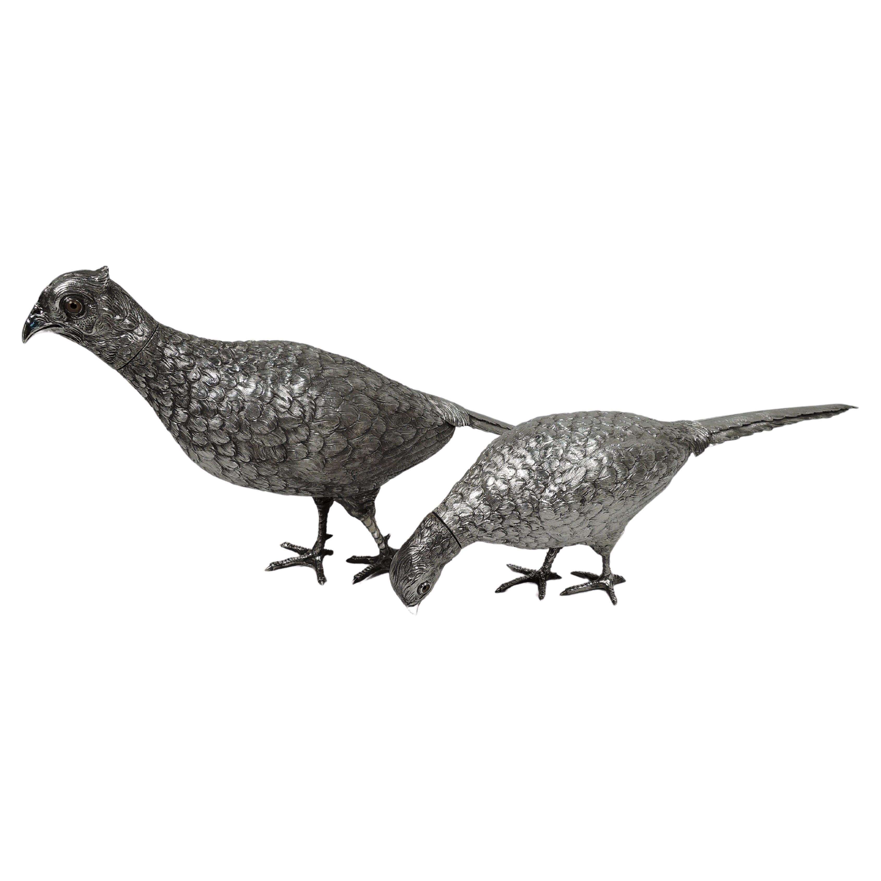 Pair of Antique Dutch Silver Pheasant Bird Spice Boxes For Sale at 1stDibs