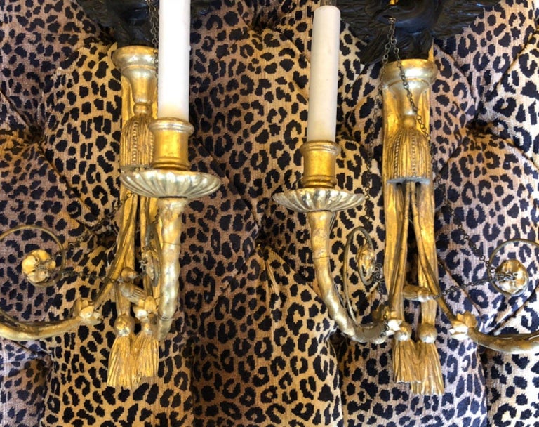 Pair of Antique Early 19th Century Federal Giltwood Wall Sconces with ...