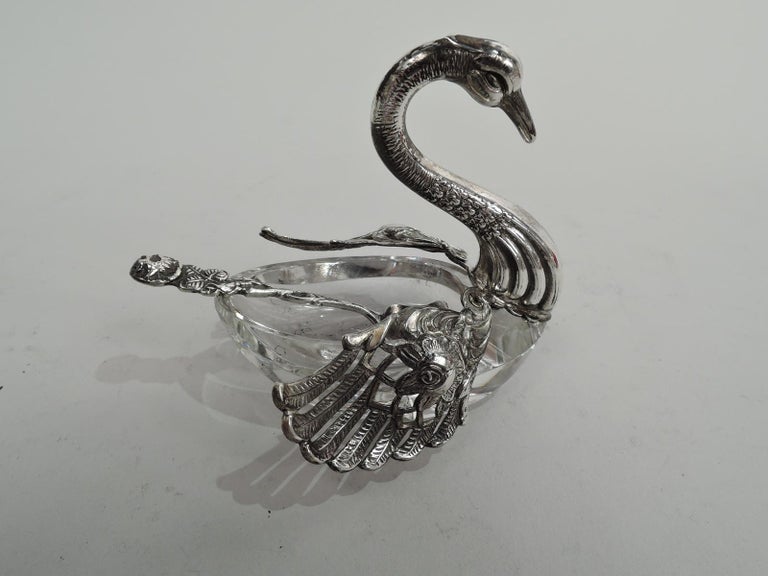 Pair of Antique Edwardian Sterling Silver and Glass Swan Bird Open ...