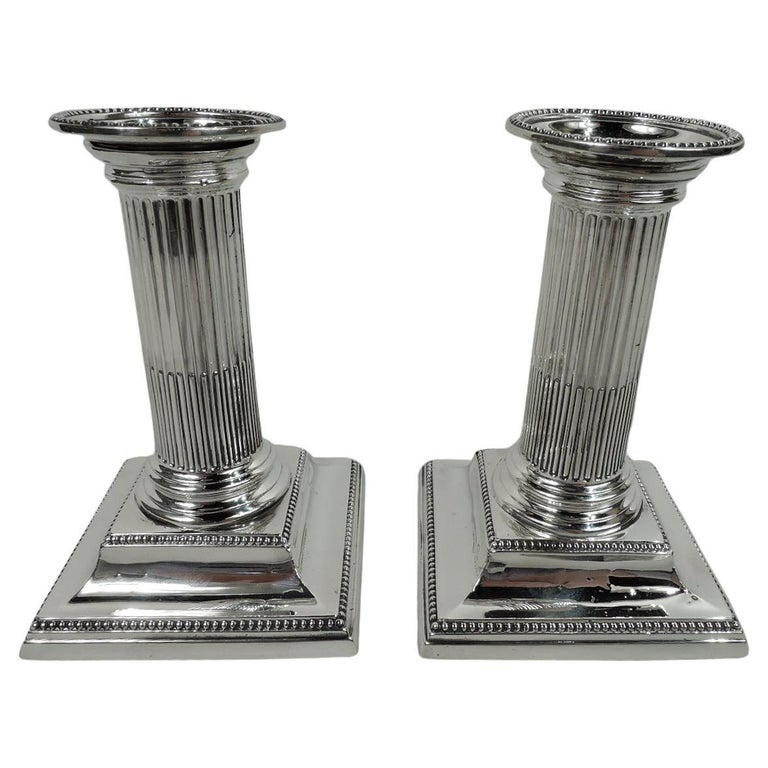 Pair of Antique English Compact Classical Column Candlesticks For Sale ...