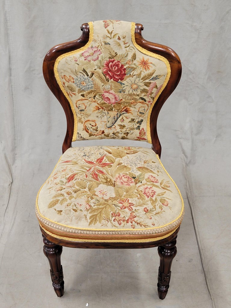 Pair of Antique English Regency Chairs With Original Floral Petit ...