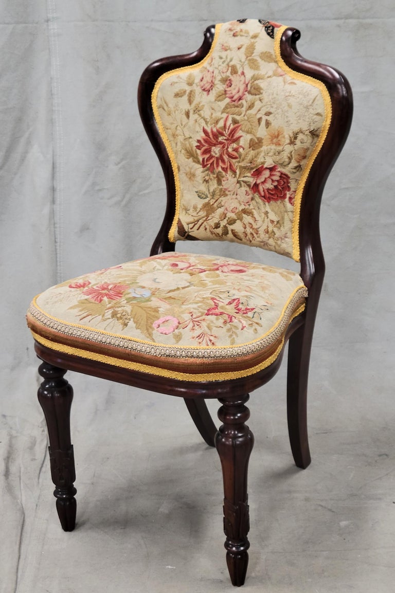 Pair of Antique English Regency Chairs With Original Floral Petit ...