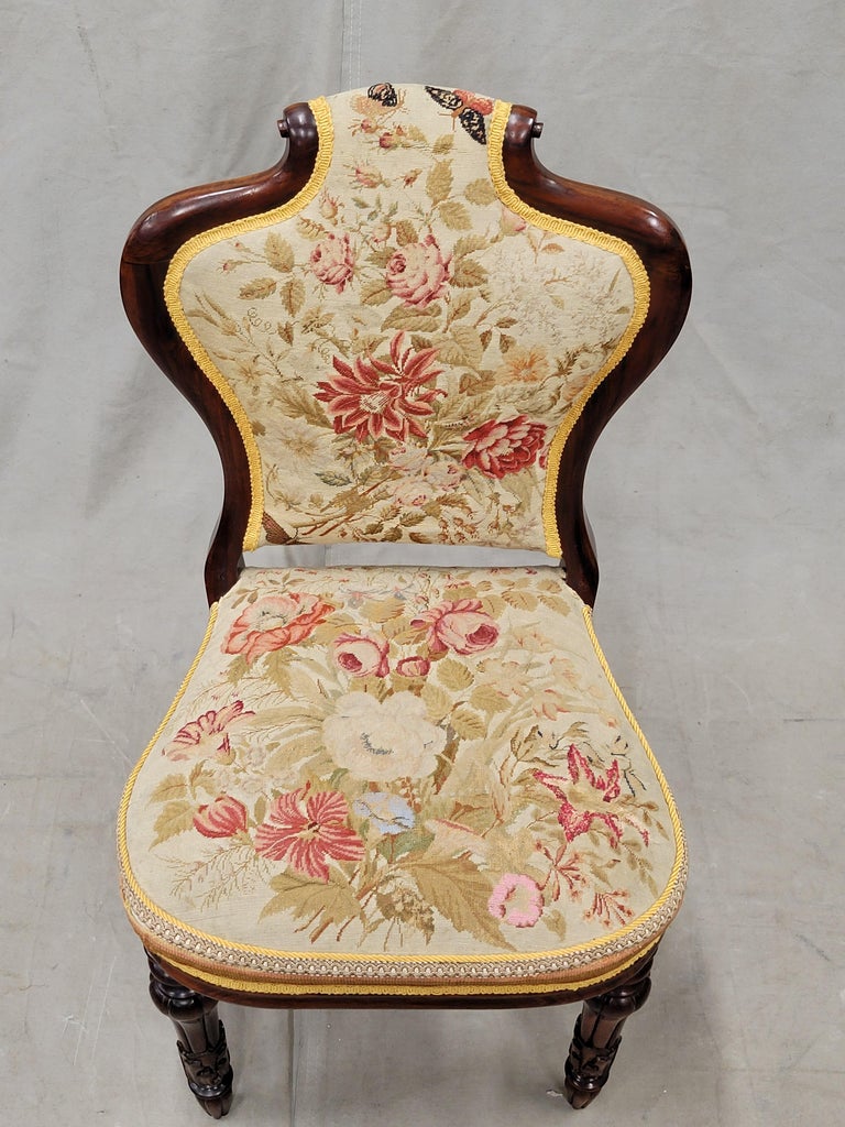 Pair of Antique English Regency Chairs With Original Floral Petit ...